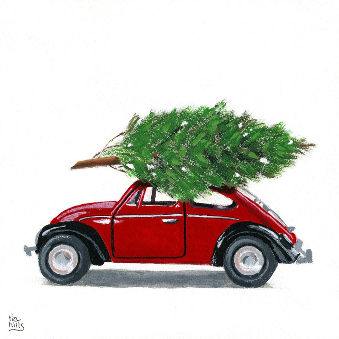Retro Christmas Tree Art, Volkswagen Car Painting - Etsy