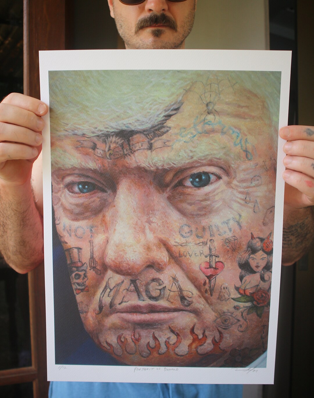 Donald Trump Face Tattoos Print Portrait of Trump Tattoo Trump Print ...