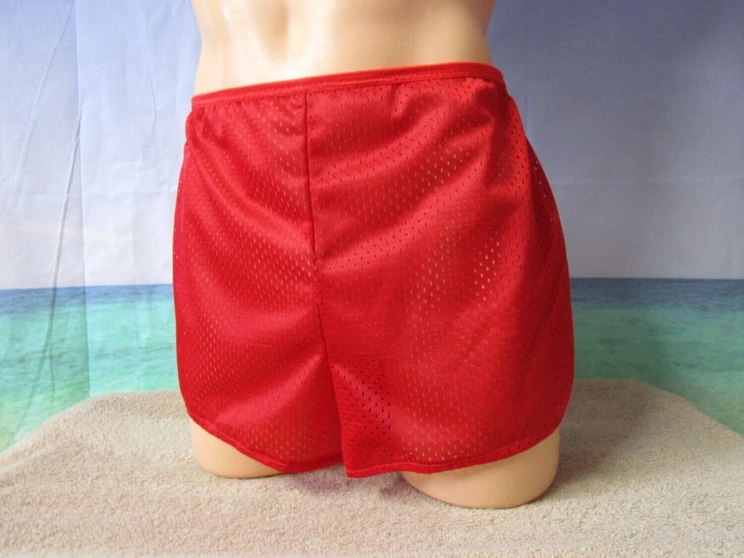 Red Nylon Athletic Mesh, Open Side Shorts - 1.5" Inseam, Adjustable ...