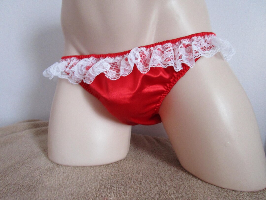 Satin Bikini Panties, Medium Man Front, 2" Lace Top , Picot Trim, Bow - Etsy