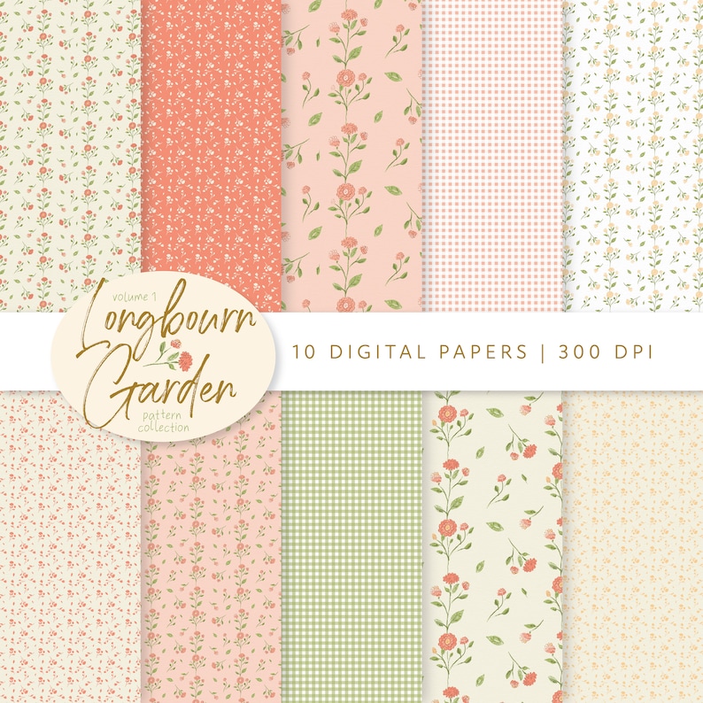 Floral Digital Paper: Longbourn Garden, Botanical Print (digital ...