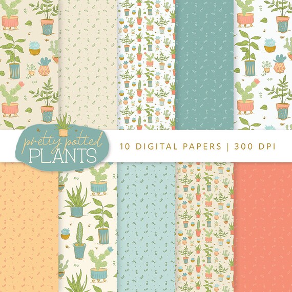 Pretty Potted Plants Printable Papers Digital Download Paper - Etsy