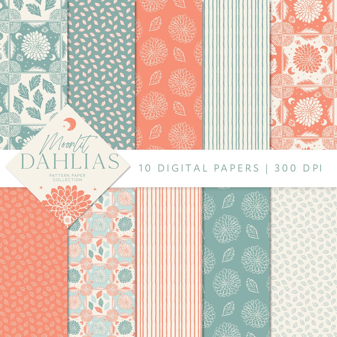 Moonlit Dahlias Volume 1 - Digital Paper Pattern Collection - 12x12 ...