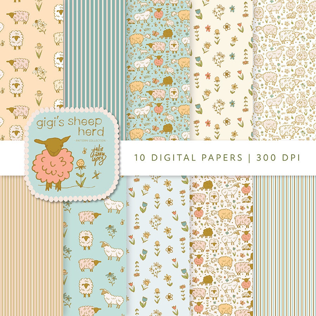 Country Farmhouse Printable Papers, Sheep Digital Download Paper in ...
