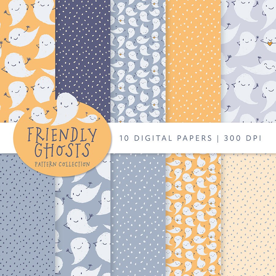 Friendly Ghost Printable Papers, Halloween Digital Download Paper in ...