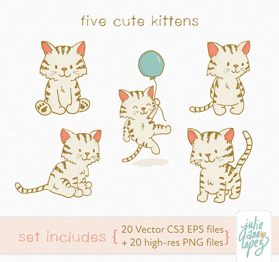Kitten Clipart / Birthday / Downloadable Clip Art / Commercial Use ...