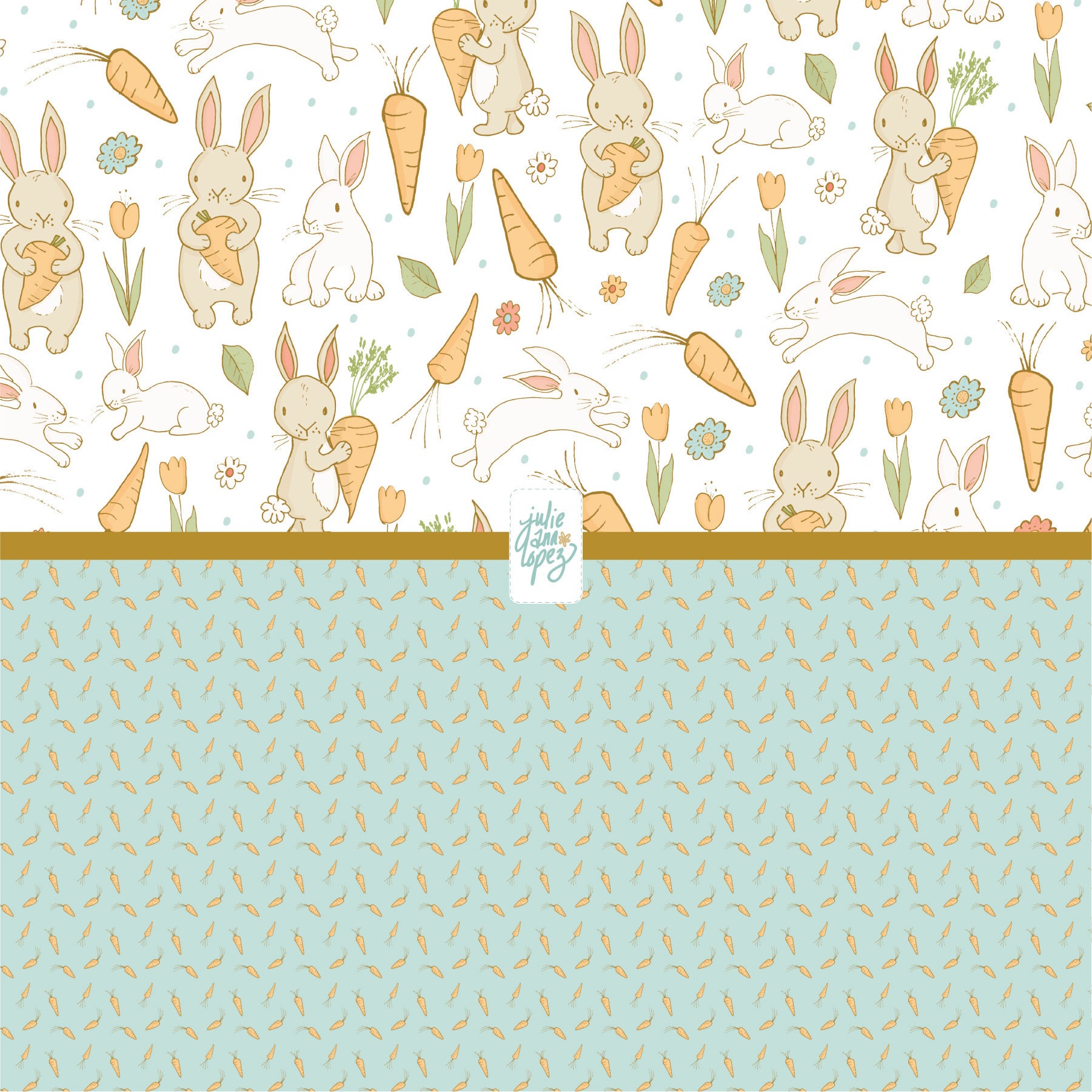Bunny & Carrot Digital Paper: Spring Scrapbook Patterns (12x12 Inches ...