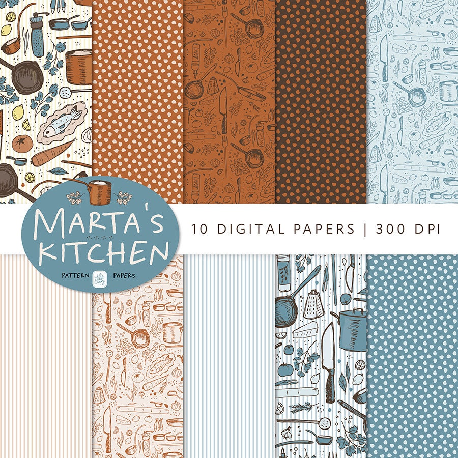 Marta's Kitchen: Digital Paper Collection // 12x12 Inches for ...
