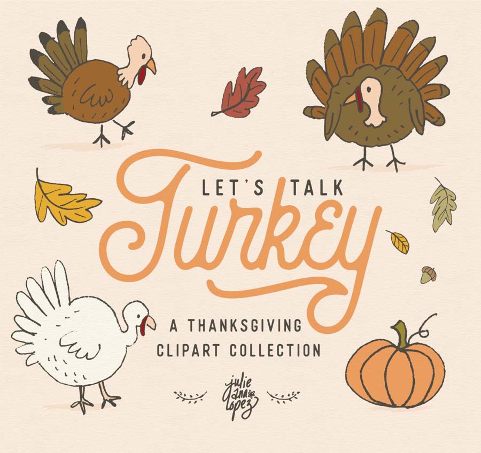 Thanksgiving Clipart / Turkey / Cute / Hand-drawn / Cartoon Clip Art ...