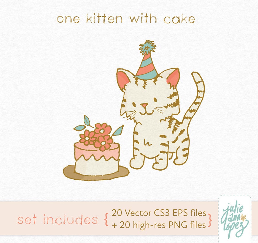 Kitten Clipart / Birthday / Downloadable Clip Art / Commercial Use ...