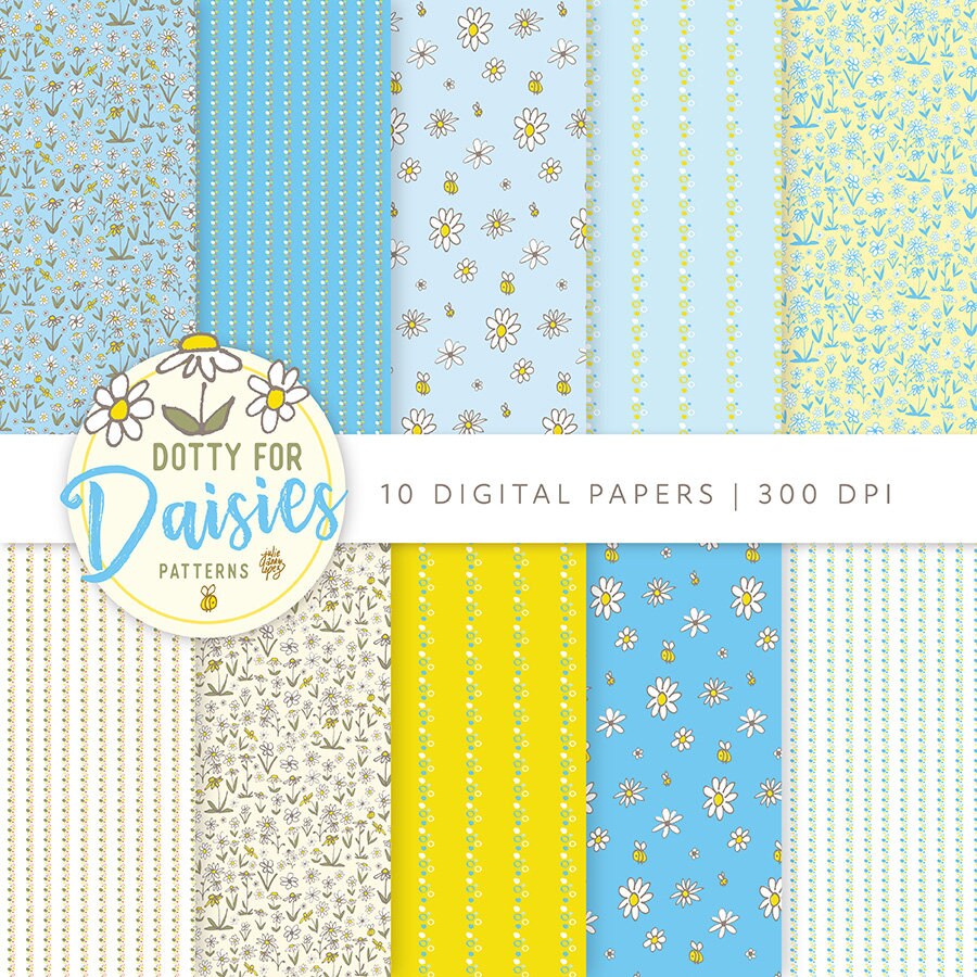 Daisy Printable Papers, Flower Digital Download Paper in 12x12 Inches ...