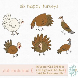 Thanksgiving Clipart / Turkey / Cute / Hand-drawn / Cartoon Clip Art ...