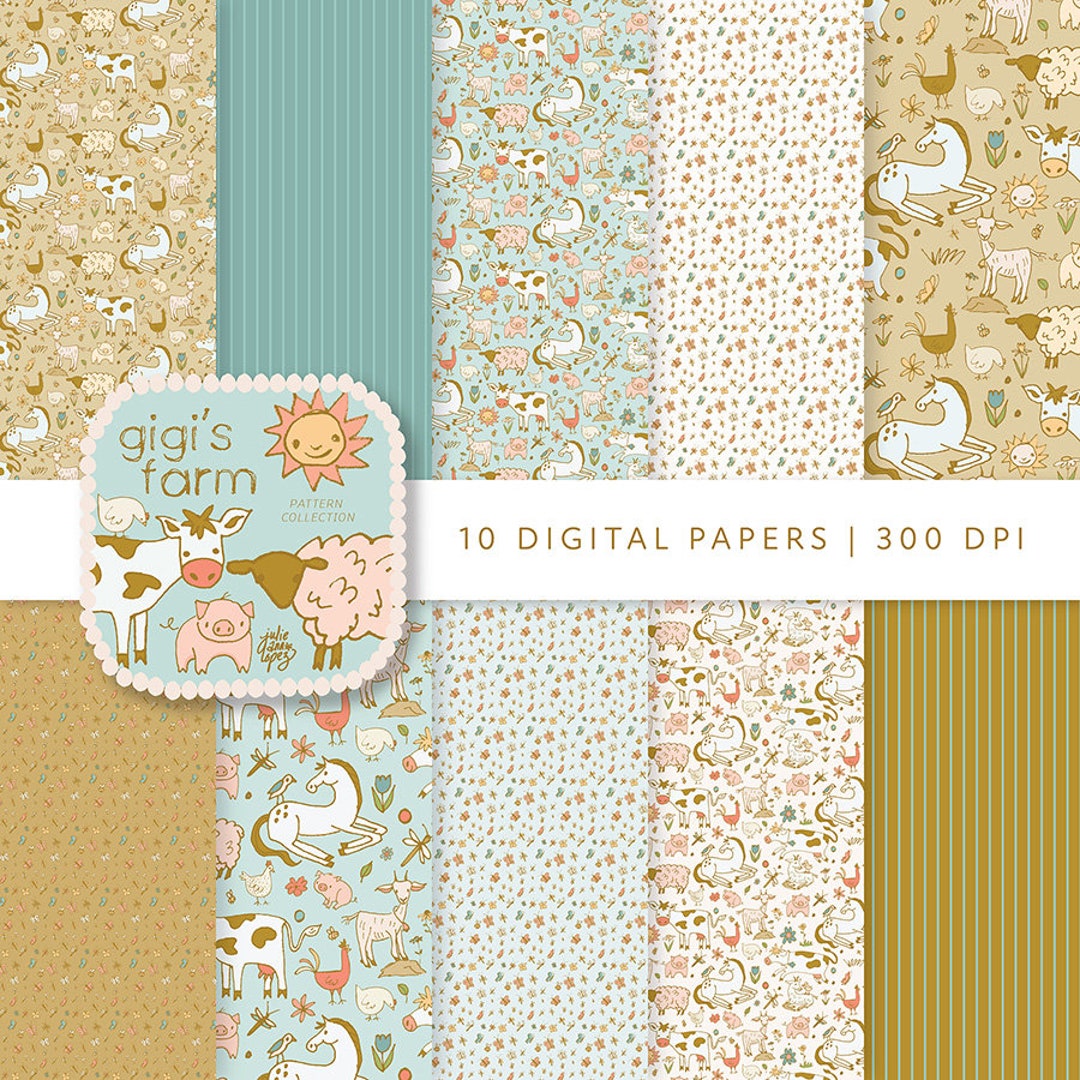 Country Farmhouse Printable Papers, Animal Digital Download Paper in ...