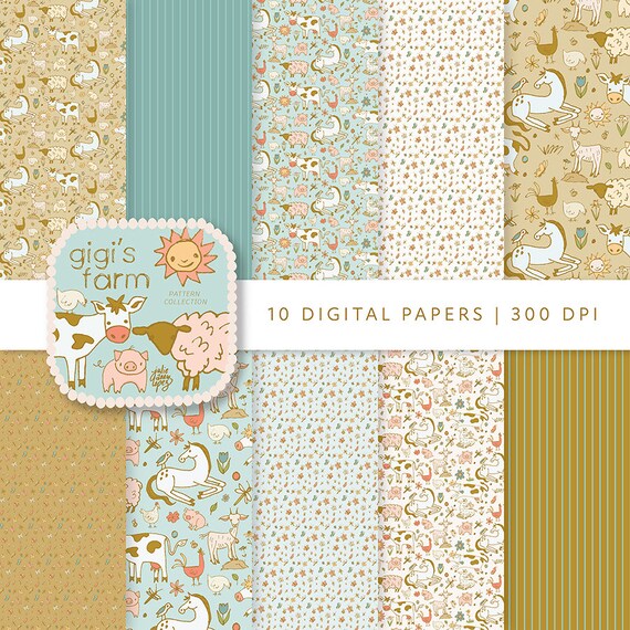 Country Farmhouse Printable Papers Animal Digital Download | Etsy