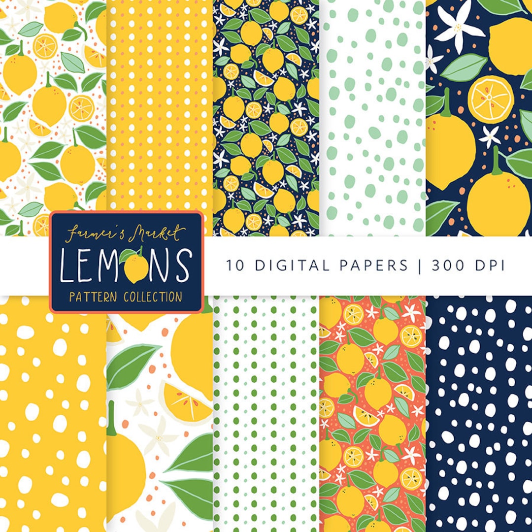 Farmer's Market Lemons Printable Papers, Yellow Digital Download Paper ...