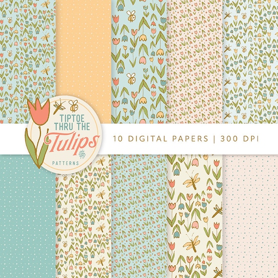 Tulip Printable Papers Flower Digital Download Paper in 12x12 - Etsy