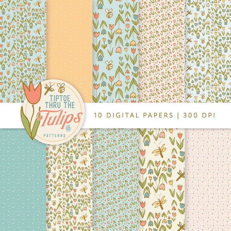 Tulip Printable Papers, Flower Digital Download Paper in 12x12 Inches ...