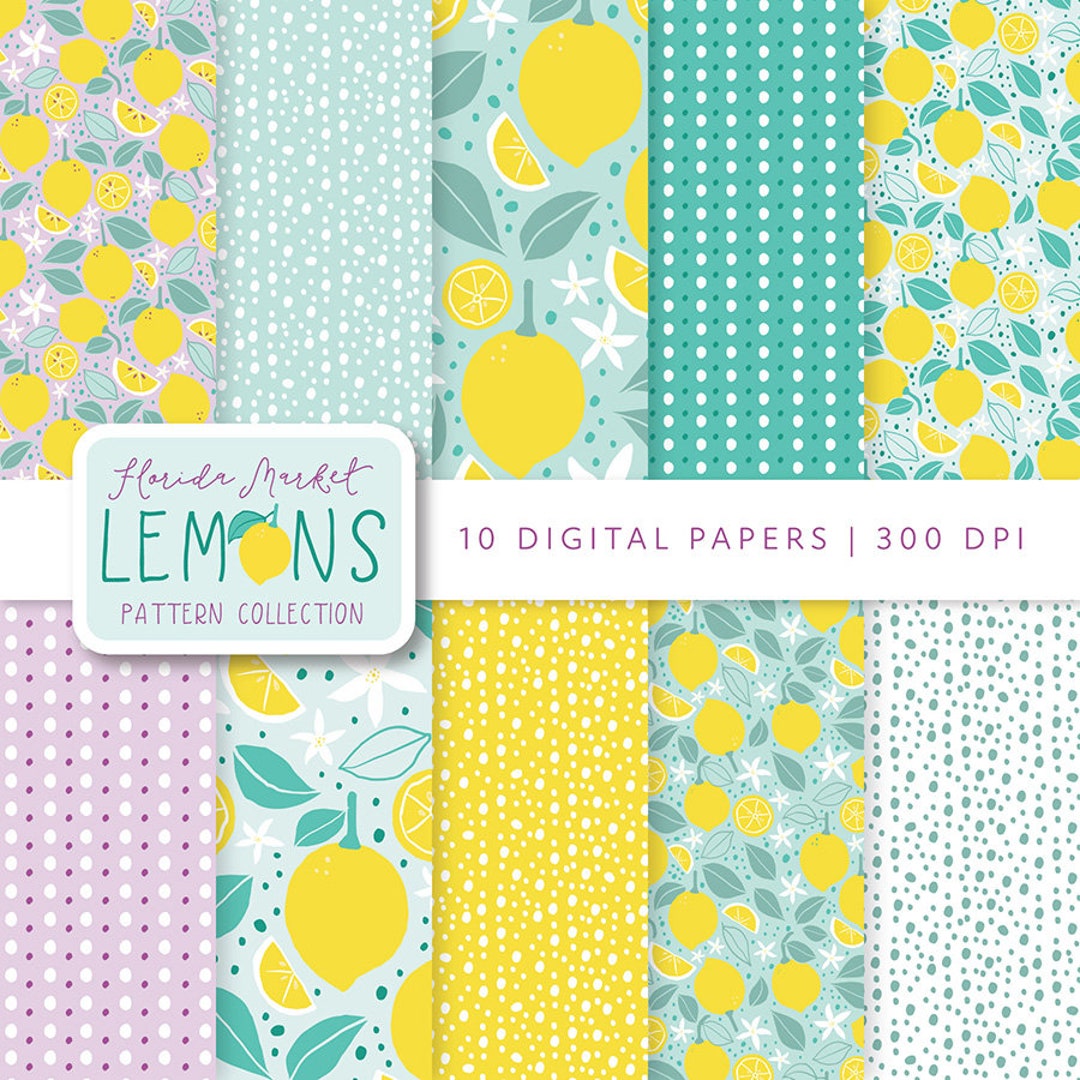 Lemon Printable Paper: Citrus Scrapbook Backgrounds (digital Download ...