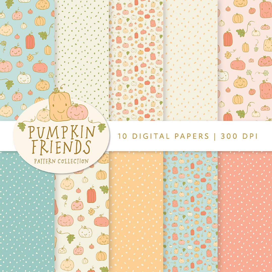 Pumpkin Friends Printable Papers, Fall Digital Download Paper in 12x12 ...