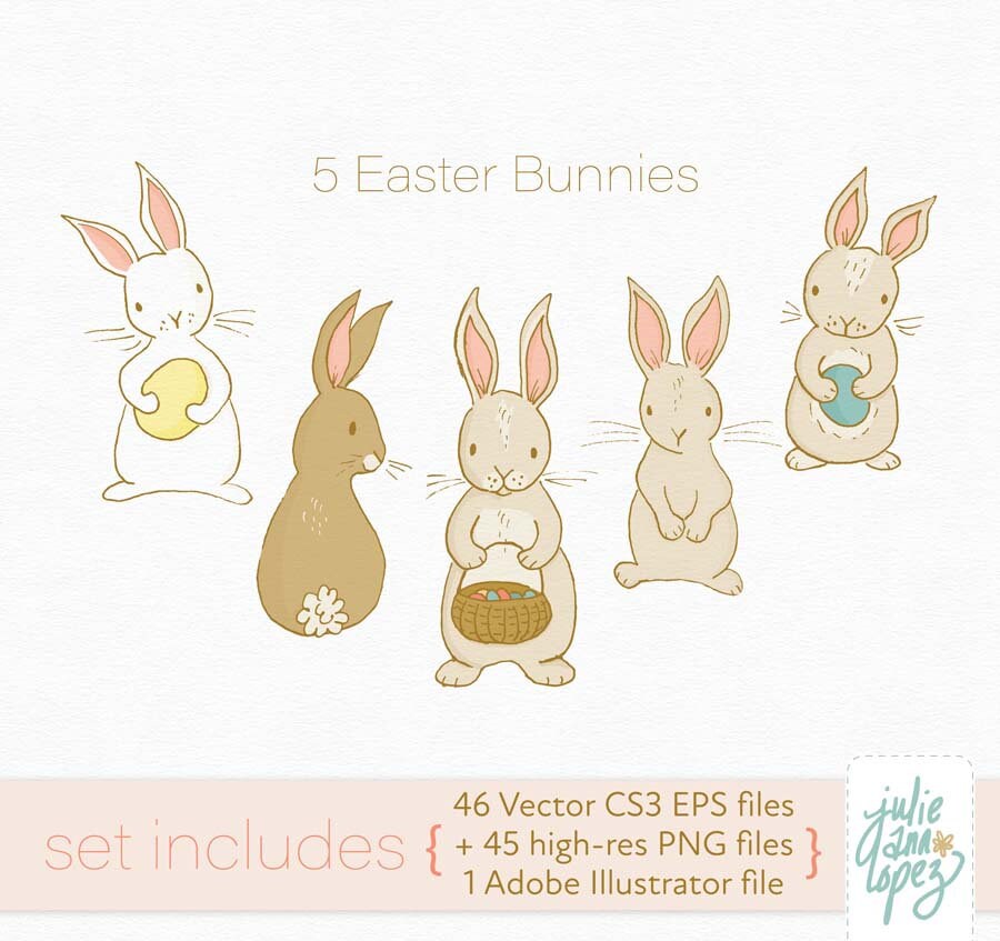 Easter Bunny Clipart, Print-your-own, Digital Download, Rabbit, Card ...