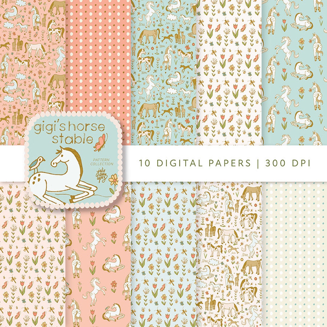 Gigi's Horses Printable Papers, Horse Digital Download Paper in 12x12 ...