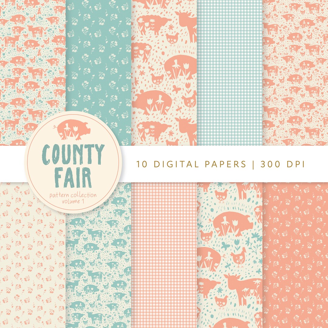 Farm Animal Digital Paper Set: County Fair Scrapbook Papers (digital ...