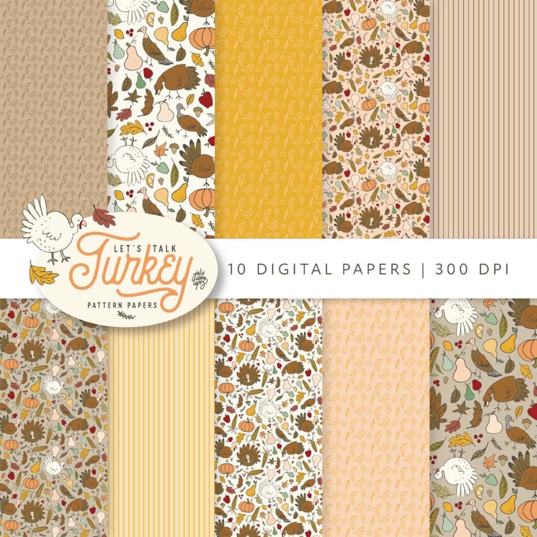 Thanksgiving Printable Papers, Turkey Digital Download Paper in 12x12 ...