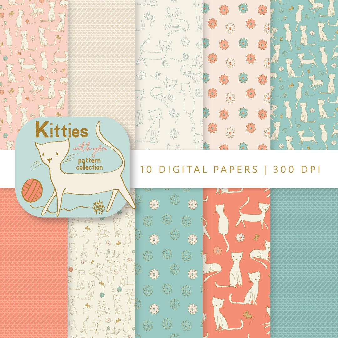 Kitties With Yarn Printable Papers, Cats Digital Download Paper in ...