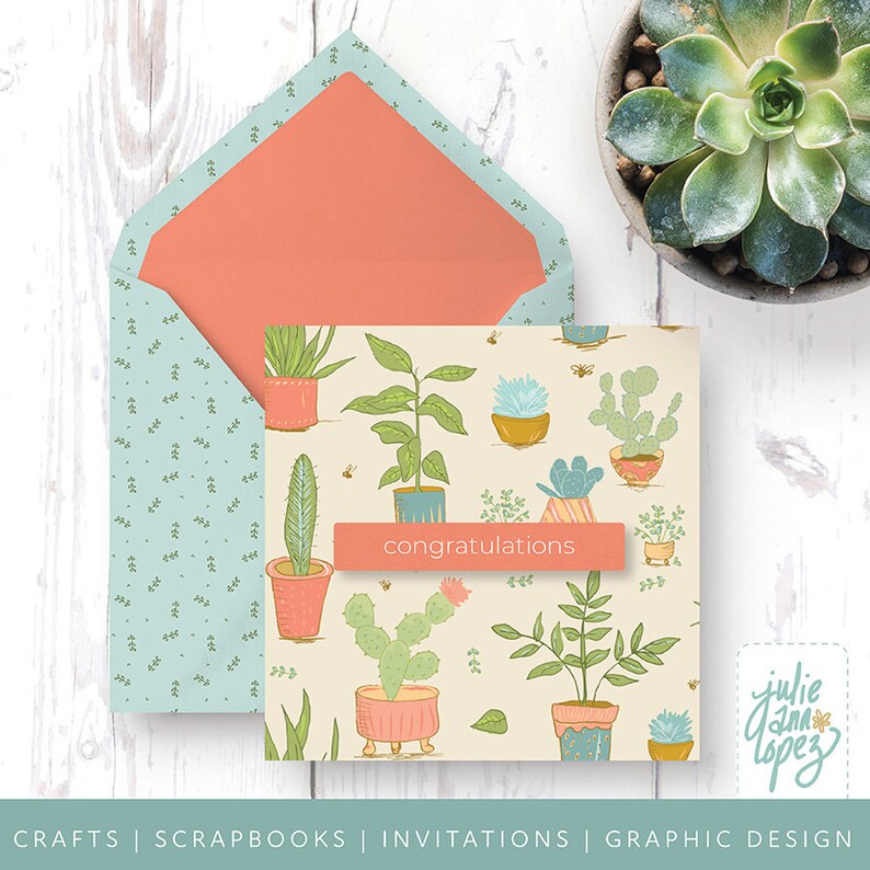 Pretty Potted Plants Printable Papers, Digital Download Paper in 12x12 ...