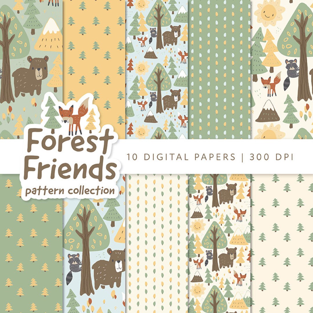 Forest Friends Pattern Collection: Woodland Animals Digital Paper ...