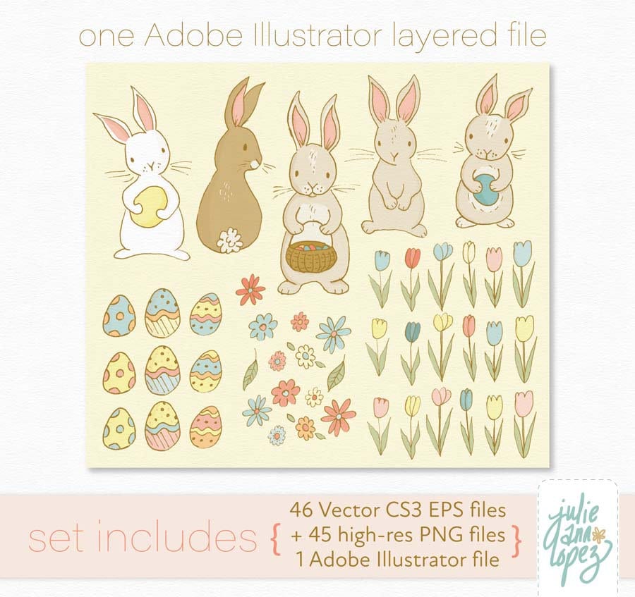 Easter Bunny Clipart, Print-your-own, Digital Download, Rabbit, Card ...
