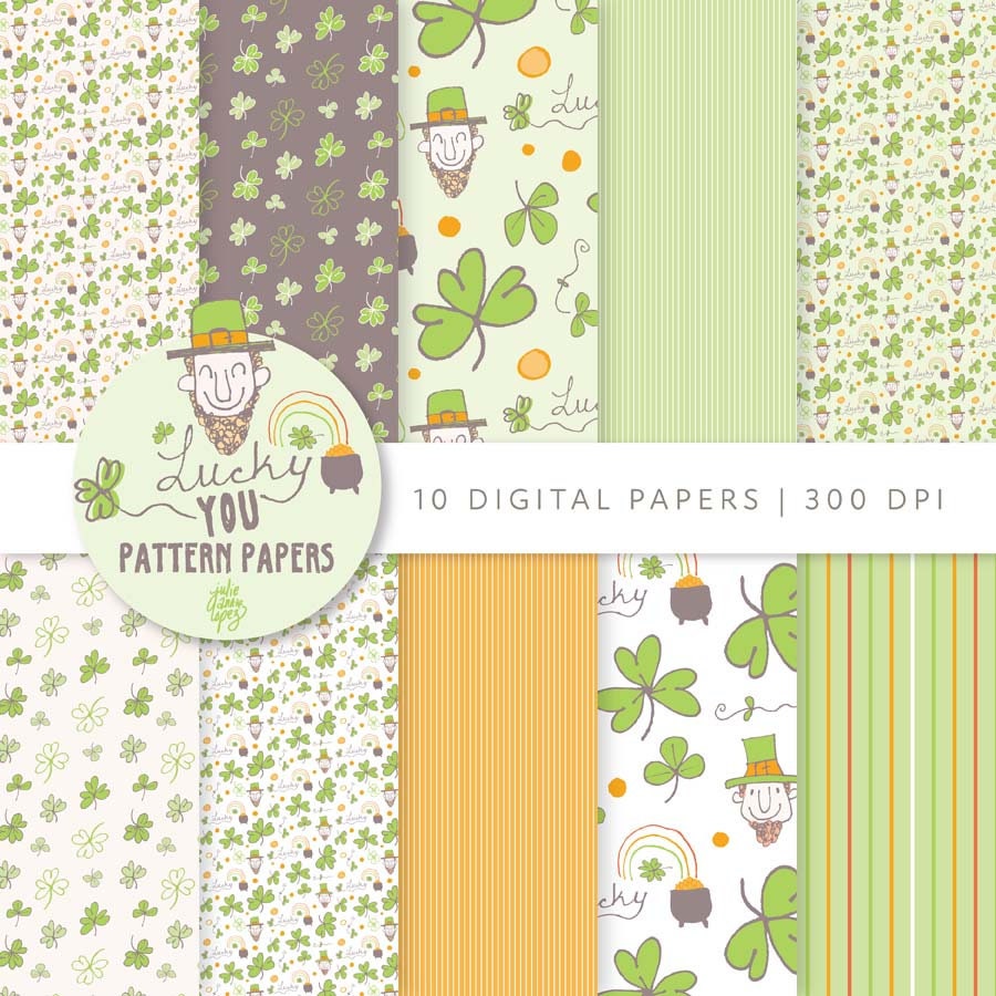 St Patrick's Day Printable Papers, Shamrock Digital Download Paper in ...