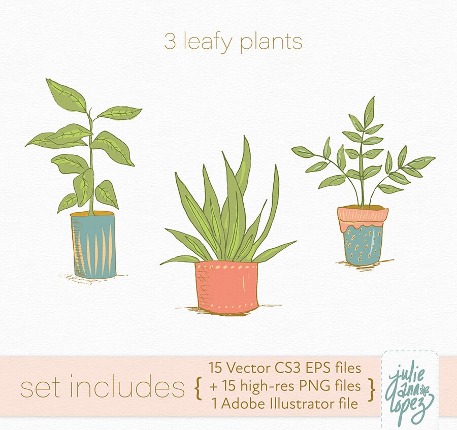 Pretty Potted Plants Clipart / Houseplants / Downloadable Clip Art ...