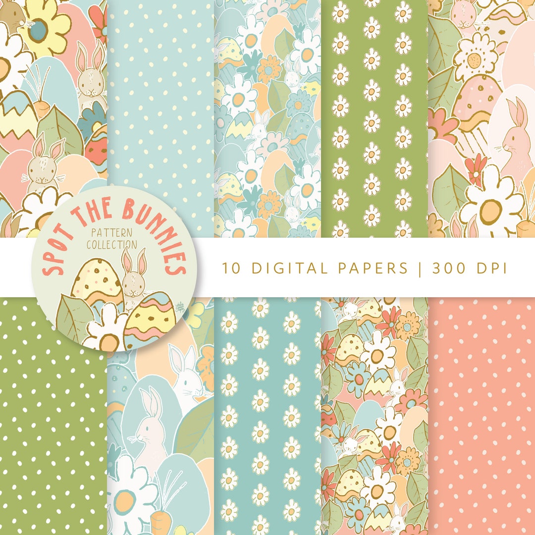 Spot the Bunnies Printable Papers, Springtime Digital Download Paper in ...