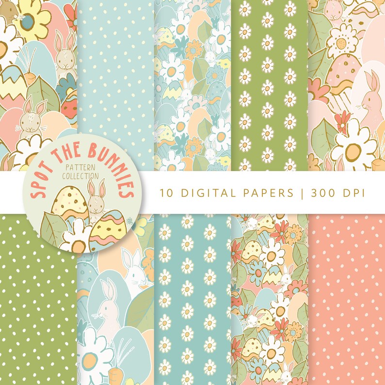 Spot the Bunnies Printable Papers, Springtime Digital Download Paper in ...