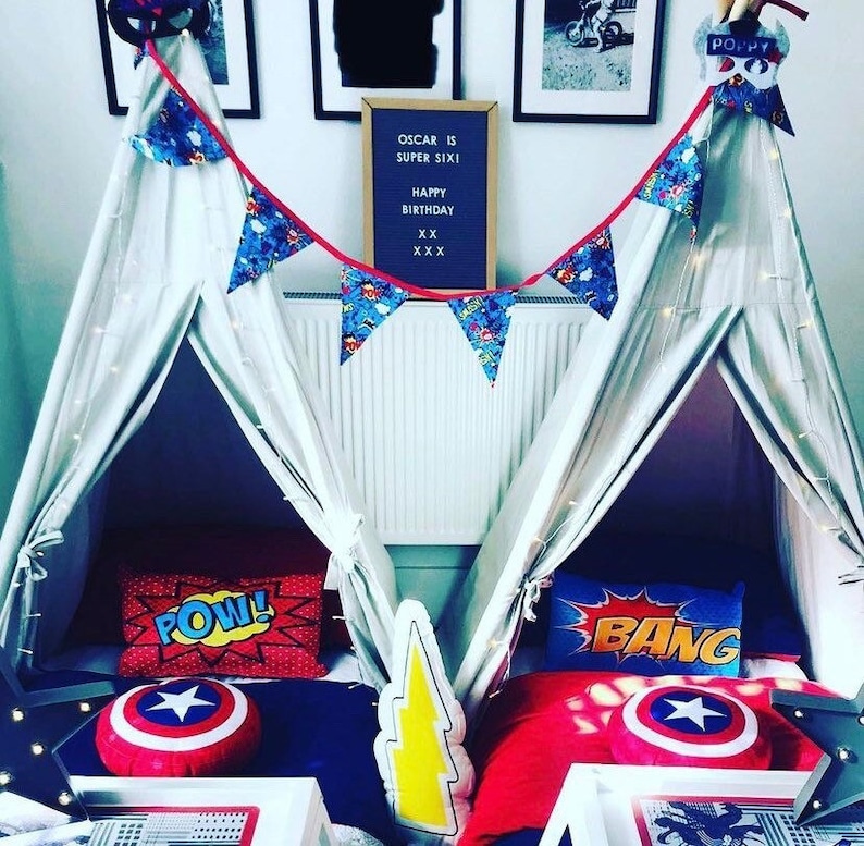 Superhero Theme Bunting | Comic Book Fabric Garland | Superhero Party ...