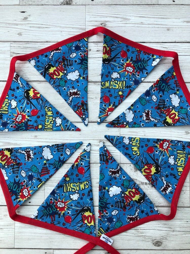 Superhero Theme Bunting Comic Book Fabric Superhero Party | Etsy UK