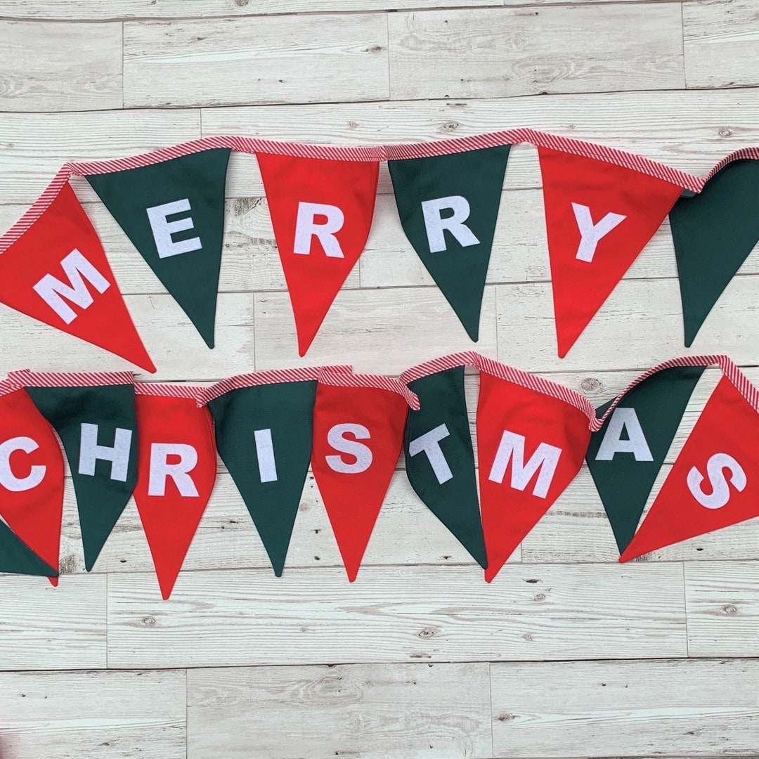Merry Christmas Bunting Fabric Christmas Garland Red and Green Festive ...
