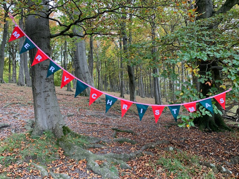 Merry Christmas Bunting Fabric Christmas Garland Red and - Etsy