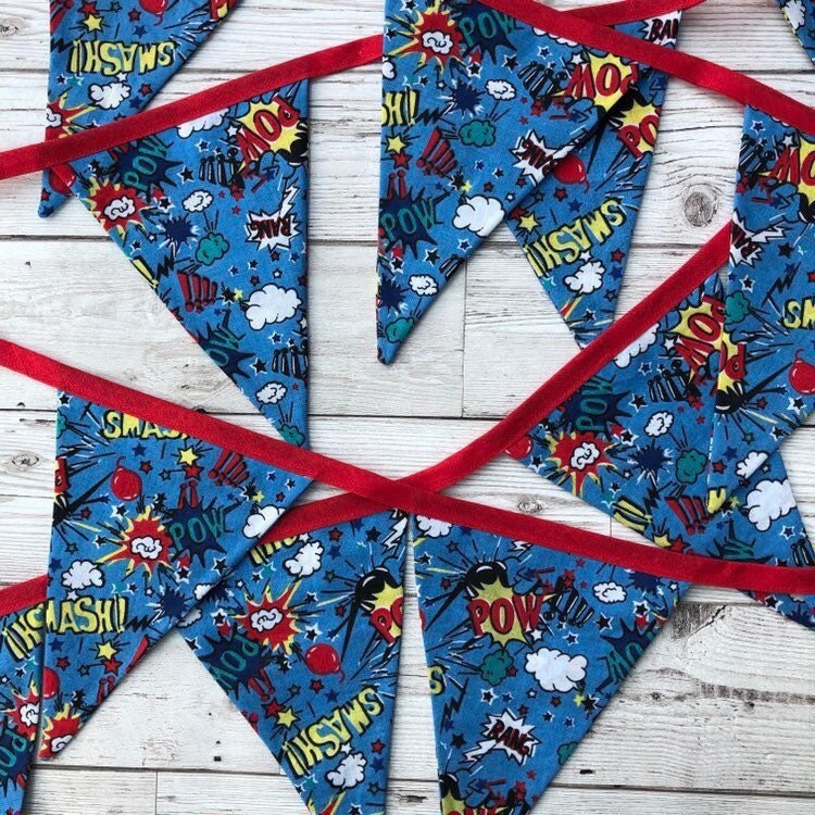 Superhero Theme Bunting Comic Book Fabric Superhero Party - Etsy UK