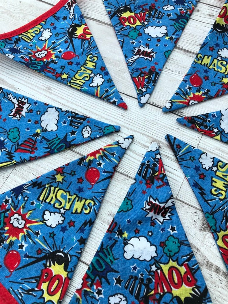 Superhero Theme Bunting Comic Book Fabric Superhero Party | Etsy UK