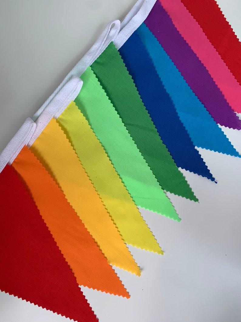 Buy Rainbow Fabric Bunting: Colourful Party Garland, Single Sided Flags ...