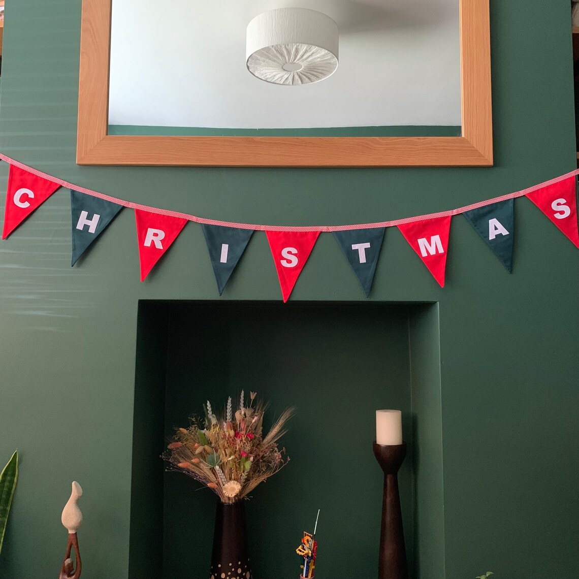 Merry Christmas Bunting Fabric Christmas Garland Red and - Etsy