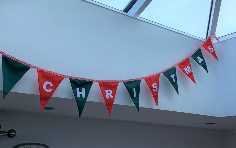 Merry Christmas Bunting Fabric Christmas Garland Red and - Etsy