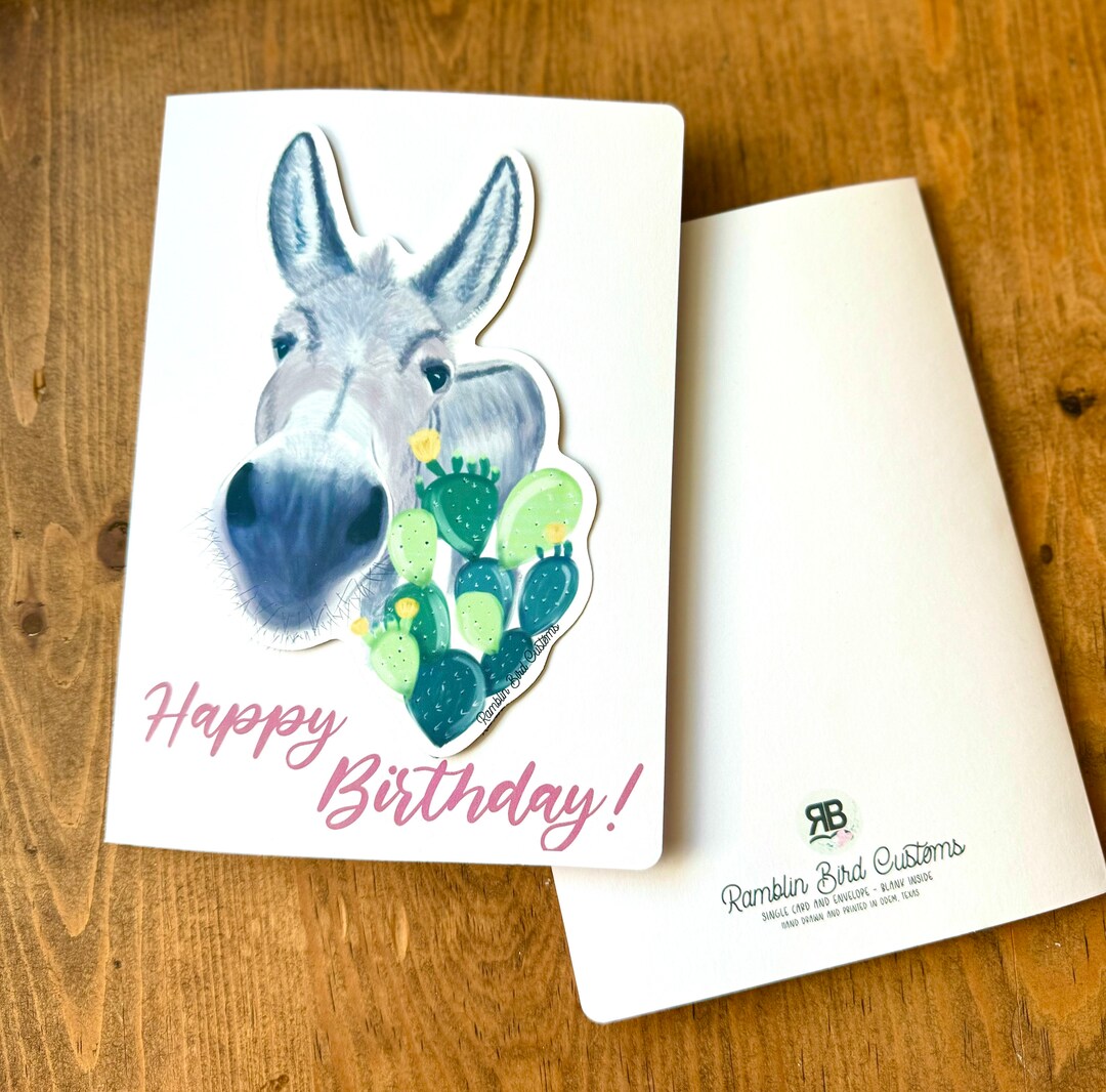 Donkey Cactus Sticker Birthday Card - Etsy
