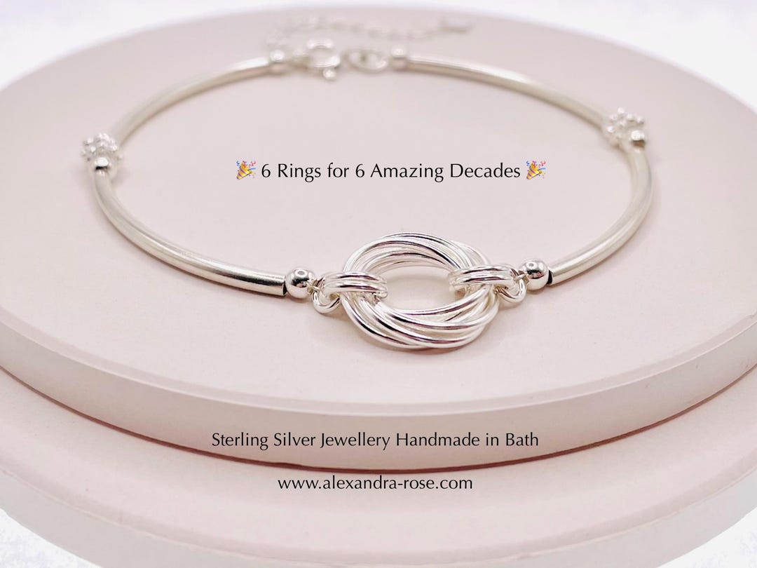 60th Birthday Gifts Women, Sterling Silver 6 Interlocking Ring Bracelet ...