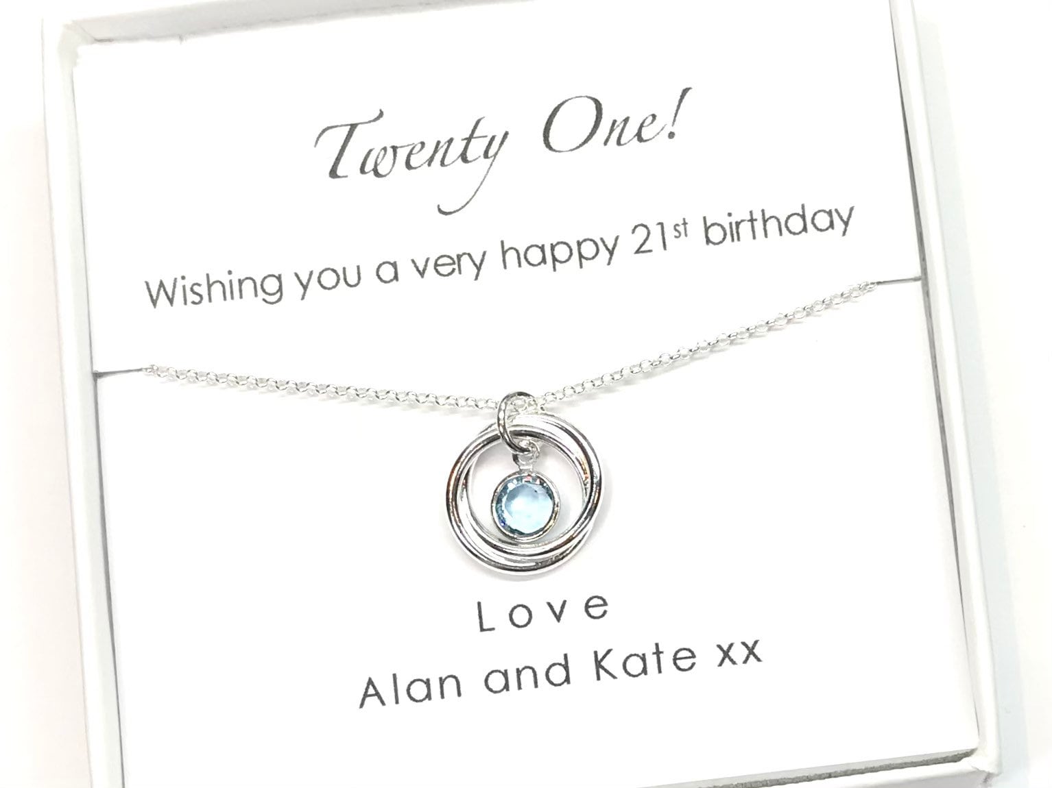 21st Birthday Necklace With Interlinked Rings and Crystal - Etsy UK