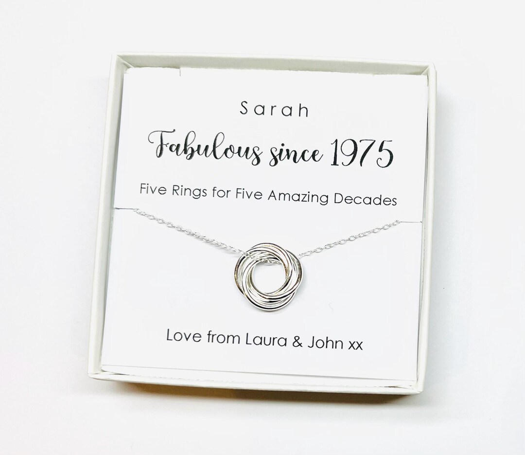 50th Birthday Sterling Silver Interlinked Rings Necklace, 50th Birthday ...
