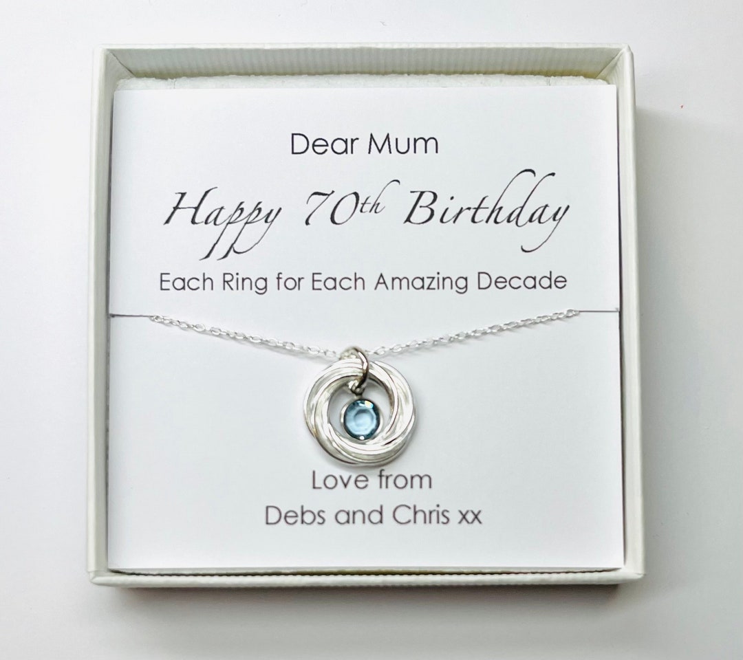 70th Birthday Necklace With Link Rings and Crystal Birthstone,70th Gift ...