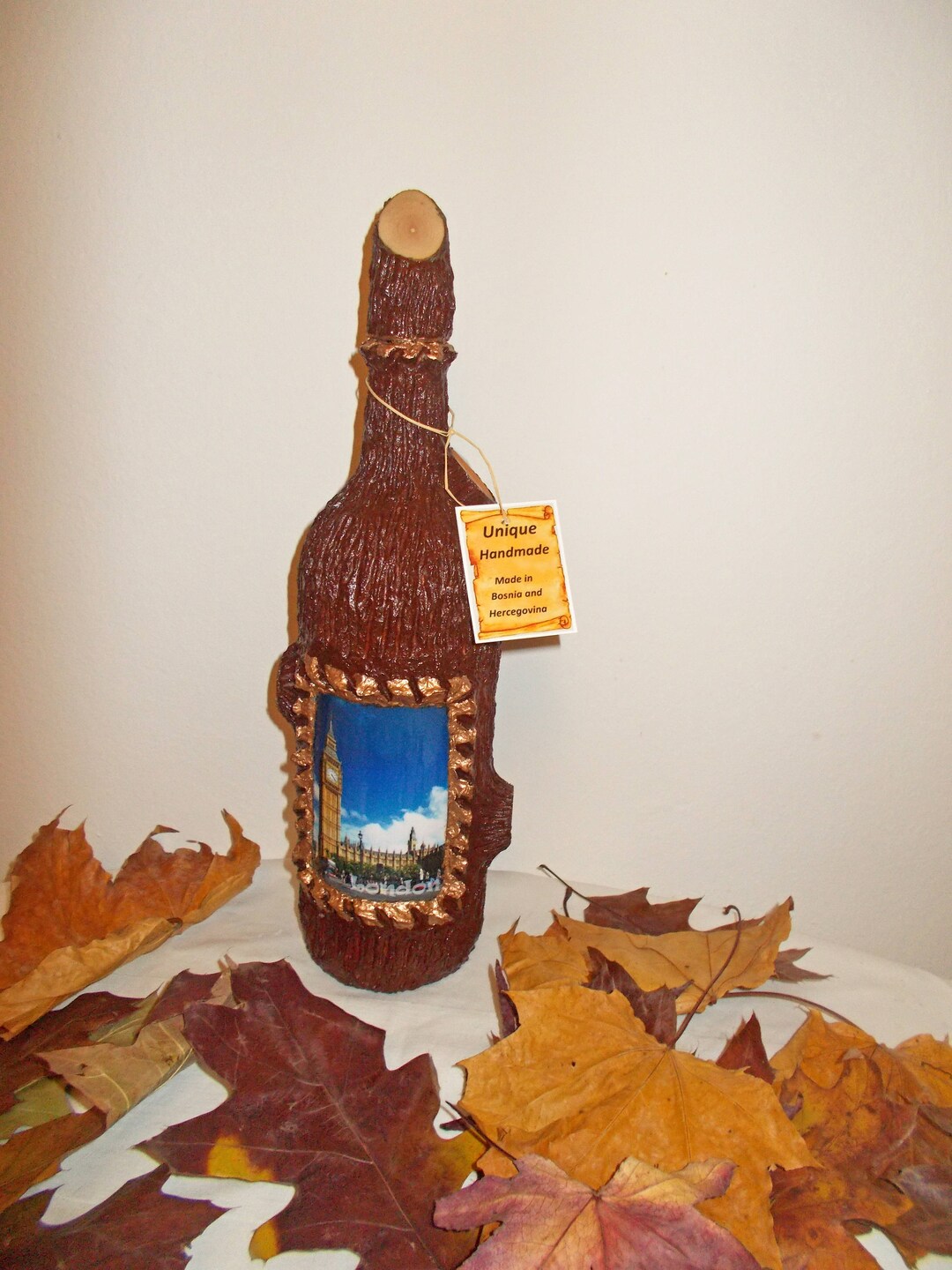 London Brandy Decanter , Wood Cased Bottle, Art Pottery Bottle,woodland ...